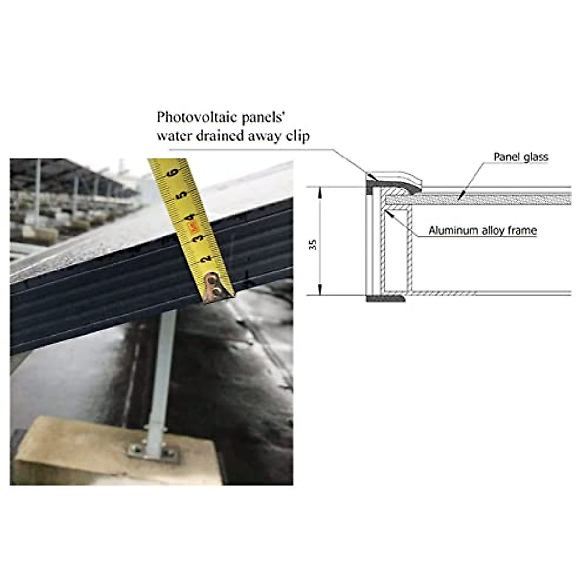 HZLH Solar Panels Water Drained Away Clip,Auto Remove Stagnant Water Build-up Near The Panel Edges. Plastic Clip to Clear Black 30mm、35mm、40mm、45mm、50mm T35
