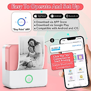 HBCX Mini Sticker Printer, Inkless Thermal Printer, Mini Pocket Bluetooth Printer for Kids Adult, Sticker Maker Machine Receipt Printer Portable Small Printer for Photo, Memo, Work (Pink)