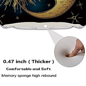 Sun and Moon Bathroom Rugs and Boho Chic Art Stars Over Blue Black Sky Mats Sets 3 Piece, Velvet Memory Foam Antique Style Bath Mat, Large Small and U-Shaped Contour Shower Mat Non-Slip Washable