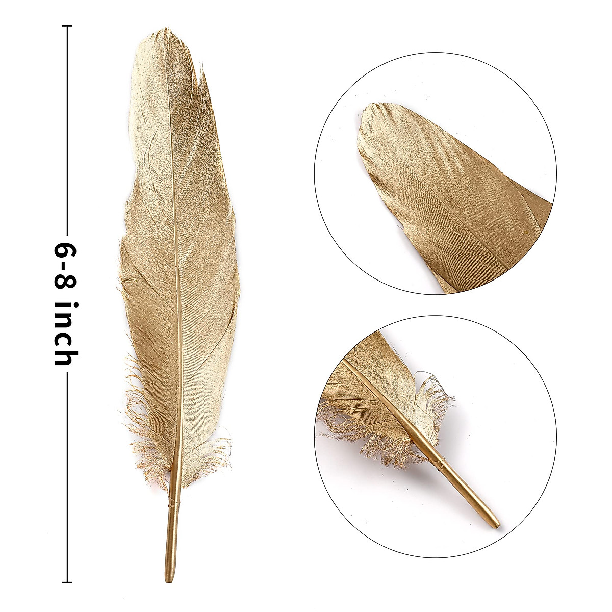 Larryhot Gold Goose Feathers for Cfafts - 6-8 inch 60 pcs Natural Feathers for Wedding Party Decorations,DIY Crafts and Clothing Accessories (Gold)