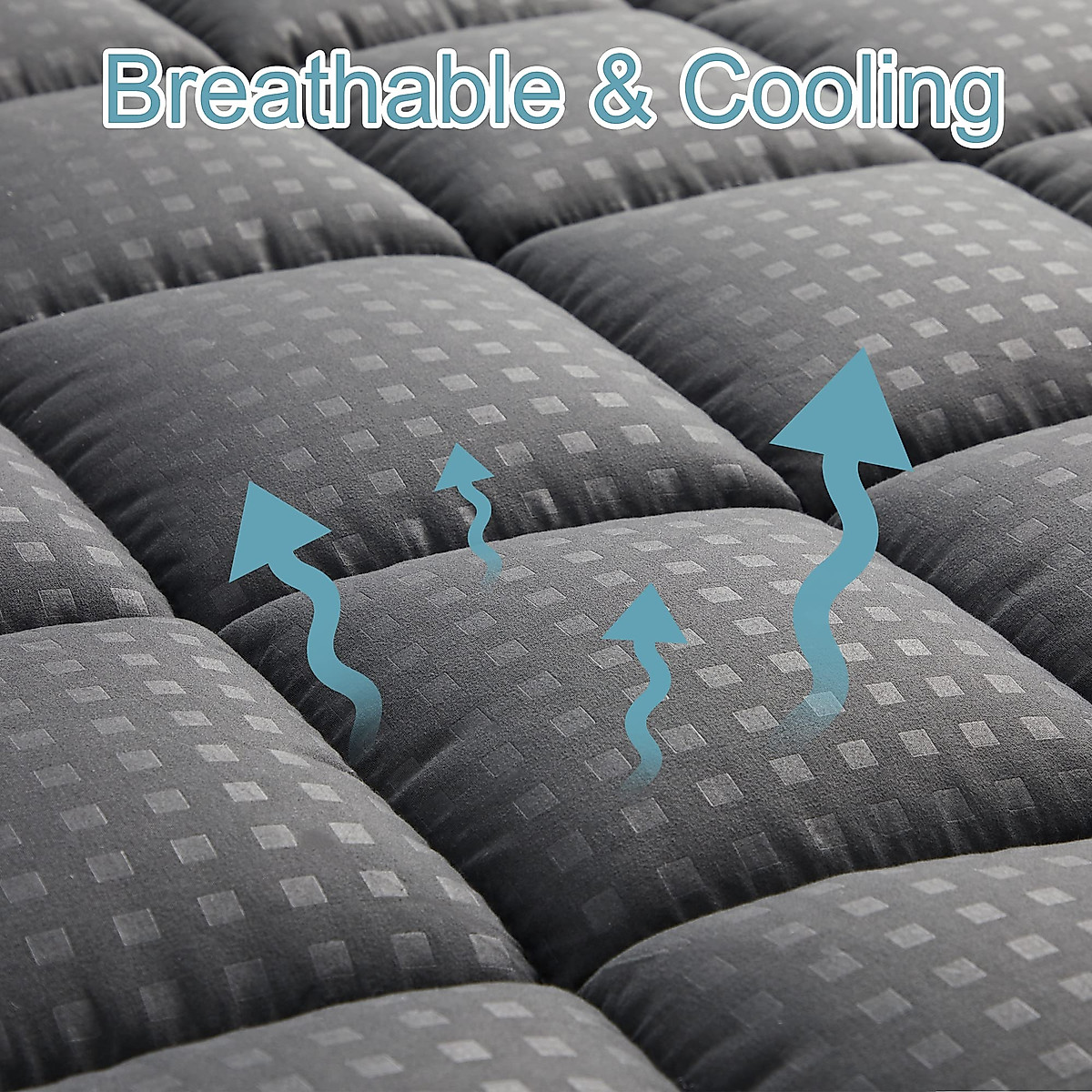 HYLEORY Queen Mattress Pad Quilted Fitted Mattress Protector Cooling Pillow Top Mattress Cover Breathable Fluffy Soft Mattress Topper with 8-21" Deep Pocket, Dark Grey