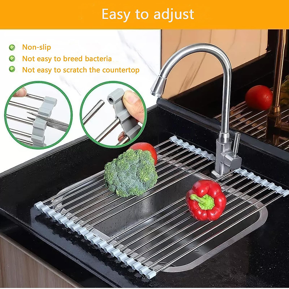 Antspertor Large Roll Up Dish Drying Rack, Over The Sink Multipurpose Roll-Up Dish Racks, 20.5" L x 16" W（Gray） Rolling Stainless Steel Dish Drainer Portable Foldable for Kitchen Counter