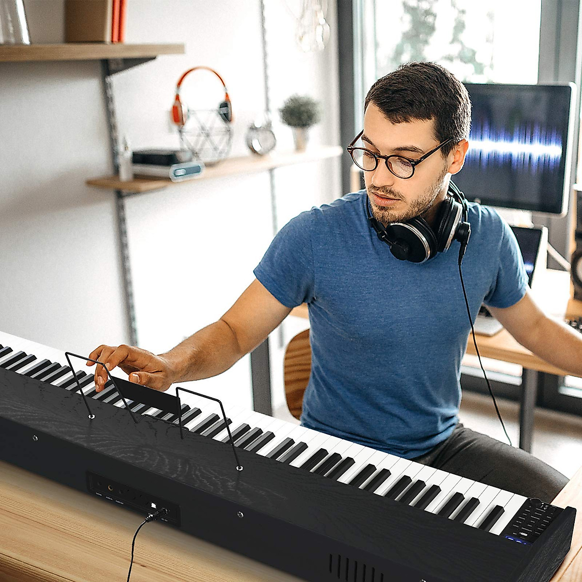 Costzon 88-Key Weighted Piano Keyboard Full Size, Portable Midi Keyboard Hammer Action Duet Mode with Sustain Pedal, Built-in Speaker, Headphone and Power Supply for Beginner/Adults (Black)