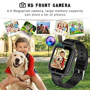 OKYUK 4G SmartWatch for Kids, 1.69'' Touch Screen Child's Mini Cell Phone Watch with GPS Tracker, SOS Calling, Face Unlock Wristwatch for Boys Girls, Birthday Xmas Gifts for Age 3-12 Years (Black)
