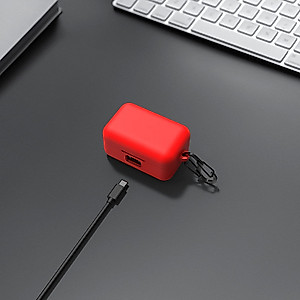 Geekria Silicone Case Cover Compatible with Sennheiser Momentum True Wireless 3 Earbuds, Earphones Skin Cover, Protective Carrying Case with Keychain Hook, Charging Port Accessible (Red)