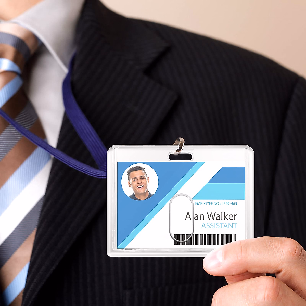 Cobee Hard 2 Card Badge Holder,2 Pieces Heavy Duty ID Card Protector Clear Acrylic Badge Holder with Thumb Hole Plastic Badge Protector Case for Driver Licenses Passes Office School(Horizontal)