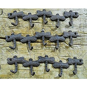 NIMIBOD Décor Supplies Vintage for Home 3 Cast Iron Dragonfly Towel Coat Hooks Hat Hook Key Rack Rustic Brown Finish for Home Decor - Made Like Old Stuff