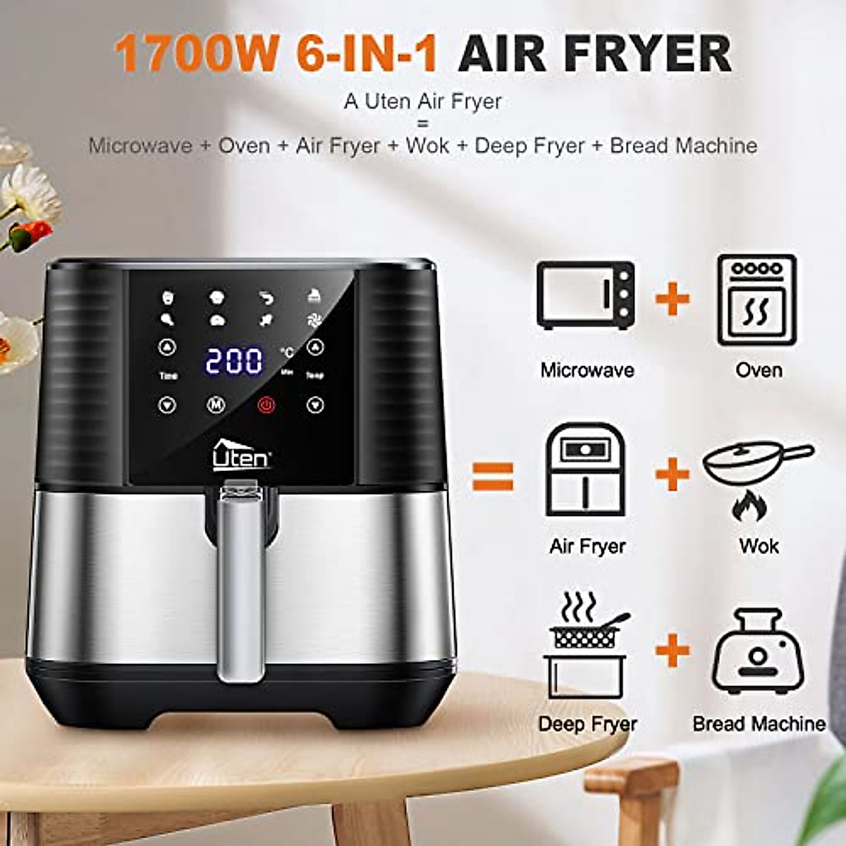 Air Fryer, Uten 5.8QT Oilless Oven, 2023 New Upgrade Air fryers Electric Oilless Cooking with LED Digital Touchscreen, 7 Presets Healthy Low Fat Cooking, Temperature&Time Adjustable, Nonstick Basket