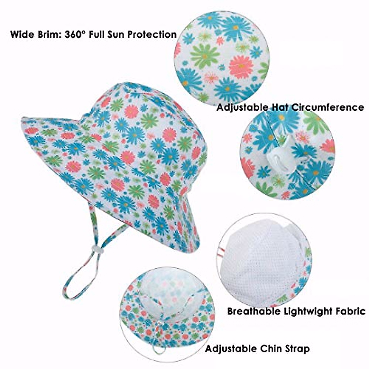 MaxNova Baby Sun Hat Toddler Summer UPF 50+ Baby Girl Bucket Hat Wide Brim Beach Hats for Baby Boys 2-7Years