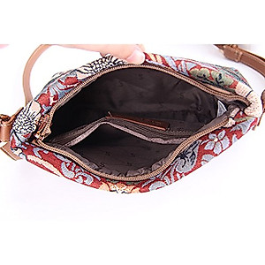 Signare Tapestry Crossbody Purse Small Shoulder Bag for Women with Flower and Bird William Morris Strawberry Thief Red (XB02 -STRD)