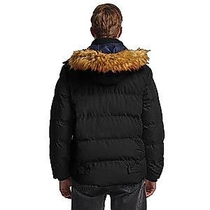 Wantdo Men Puffer Coat Casual Fur Hooded Warm Winter Jacket (Black, Medium)
