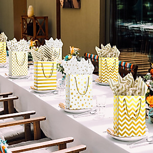 Tenceur 24 Pcs Valentine's Day Gift Bags with Tissue Paper Reusable Foil Gift Packaging with Handle for Wedding Birthday Mother's Day Baby Shower Party Favor 10 x 8 x 4.4 Inch(White and Gold)