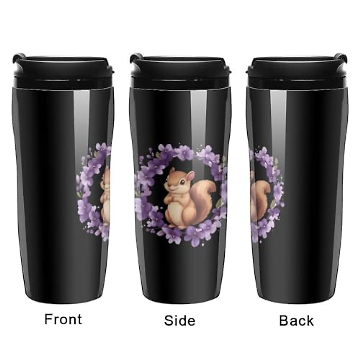 Squirrel Flower Circle Travel Coffee Mug Reusable Coffee Cup Tumbler with Lid for Outdoor 350ml