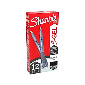 Sharpie S-Gel, Gel Pens, Medium Point (0.7mm), Black Gel Ink Pens, 12 Count