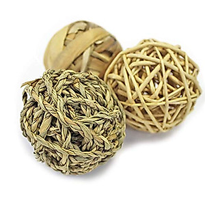 Grass Ball Trio - All Natural Woven Grass Play Ball & Safe Chew Toy - Rabbit, Guinea Pig, Chinchilla, Prairie Dog, Degu, Rat, Hedgehog, Hamster, Rat, Ferret, Squirrel, Bird, Sugar Glider & Small Pets