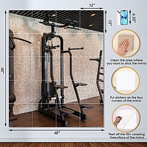 Queekay 20 Pcs Home Gym Mirrors 12'' x 12'' Mirror Tiles Self Adhesive Workout Frameless Acrylic Wall Mirror 2mm Thick Wall Mounted Mirror Sheets Mirror Trays for Wedding Table Centerpieces