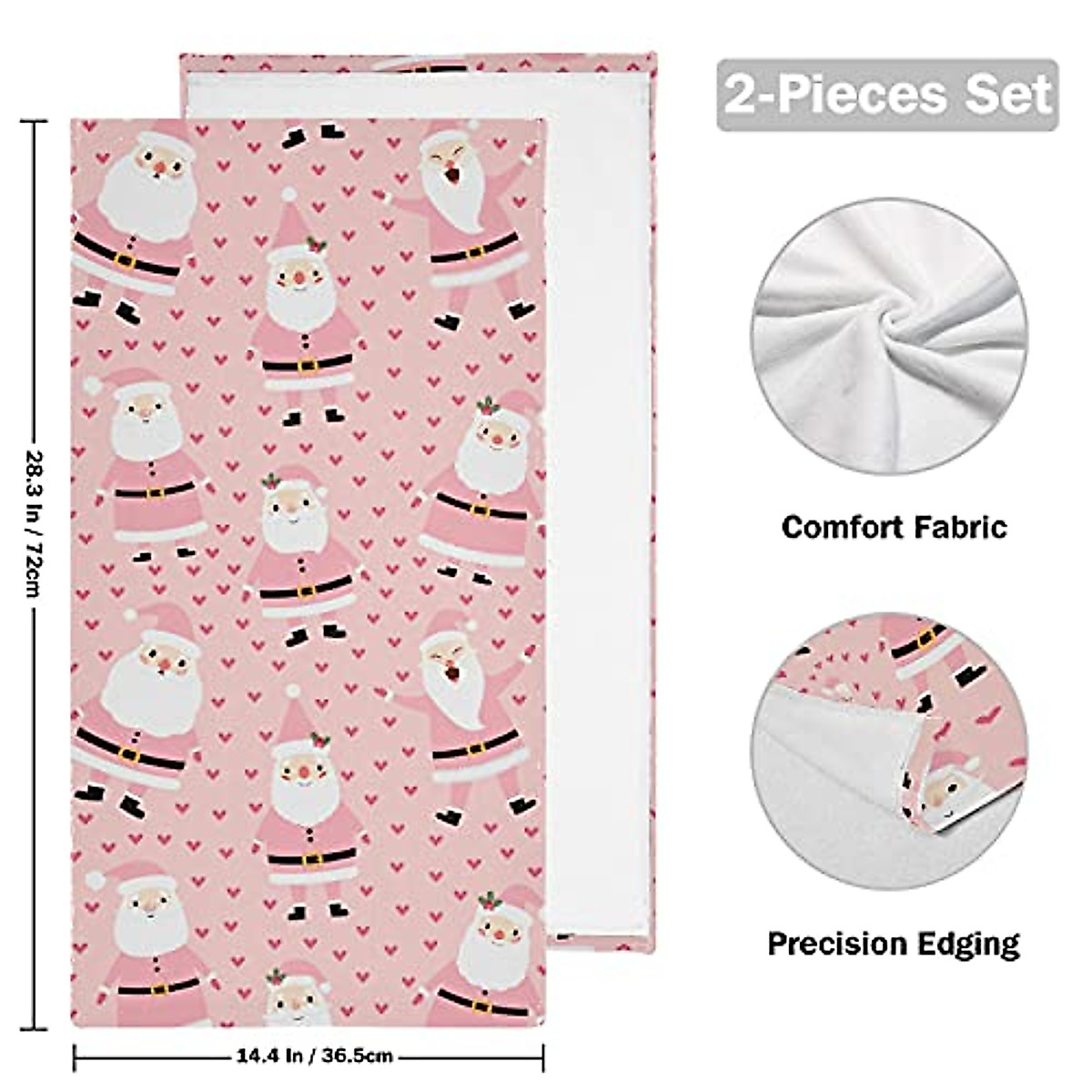 VIGTRO Christmas Pink Santa Hand Towels 2 Pack, Ultra Soft and Highly Absorbent, Cute Kriss Kringle Decorative Fingertip Towel for Home, Bathroom, Kitchen