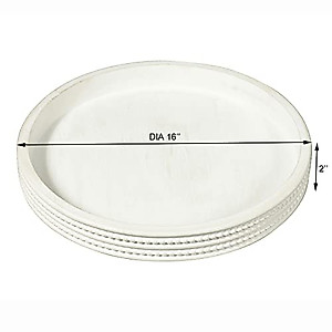 Carah & Cossh Round Wooden Serving Tray, Whitewashed Round Decorative Wood Tray, Round Farmhouse Rustic Decorative Tray, Perfect for Storage and Display (White)