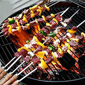 HAKSEN 16 inch Kabob Skewers with Wood Handle for BBQ Camping Cookware Campfire Grilling Cooking, Stainless Steel, 10PCS