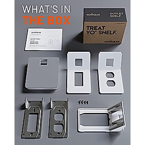 ECHOGEAR Outlet Shelf (White/Grey) - Next-Gen Design with Built in-Cord Storage & Room for Bulky Plugs - Works with Both Standard & Decora Outlets - Quick Install with Included Hardware