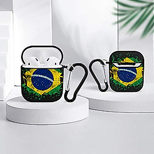 Musical Brazil Flag Airpods Case Cover for Apple AirPods 2&1 Cute Airpod Case for Boys Girls Silicone Protective Skin Airpods Accessories with Keychain