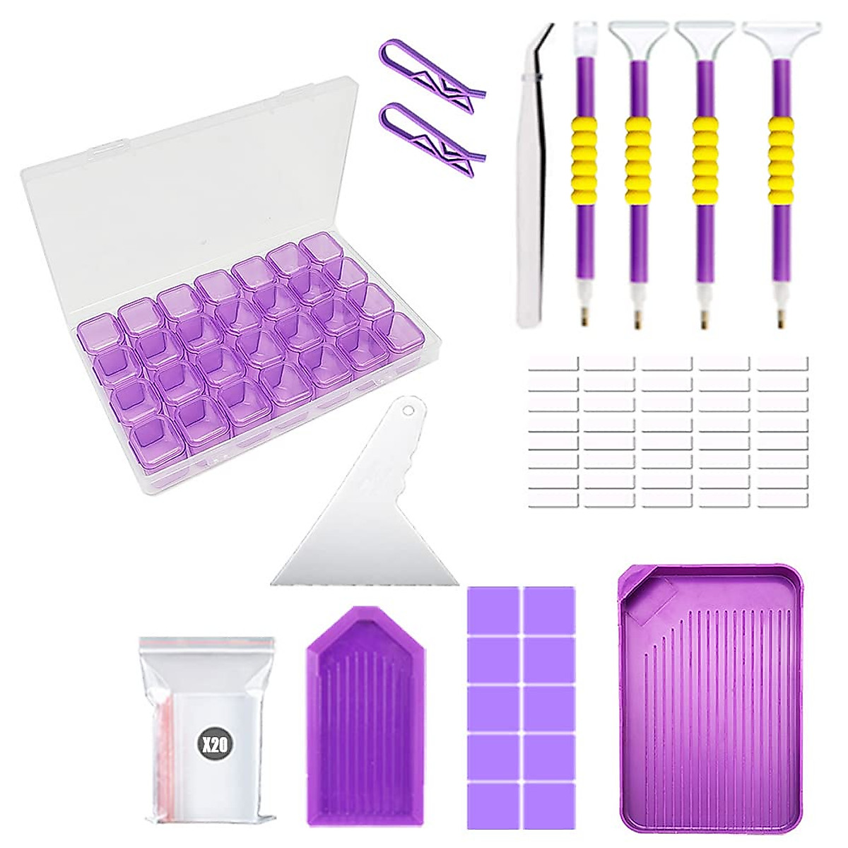 KTCLCATF 46PCS DIY Diamond Painting Tools and Accessories Kits Multiple Sizes Painting Pens for Adults to Make Diamond Art Craft Tweezers Glue Diamond Correction 28 Girds Storage Box