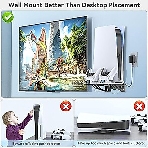 PS5 Wall Mount Kit with 3-level Cooling Fan and Dual Charging Station, PS5 Shelf Mount Compatible with Playstation 5 Disc & Digital, PS5 Cooling Station for PS5 Accessories with Headset Holder