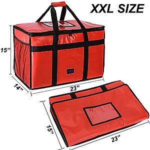 cherrboll Insulated Food Delivery Bag -23"x14"x15", Premium Large Commercial Catering Bag for Food Transport, Thermal Food Carrier with Side Pockets, Extra Strength Zipper & Thick Insulation, Red