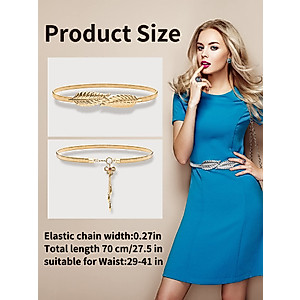 onenine Gold belt for women's dress,elastic pendant chain belt,gold chain belt, Gold & Silve (jinse shuye)