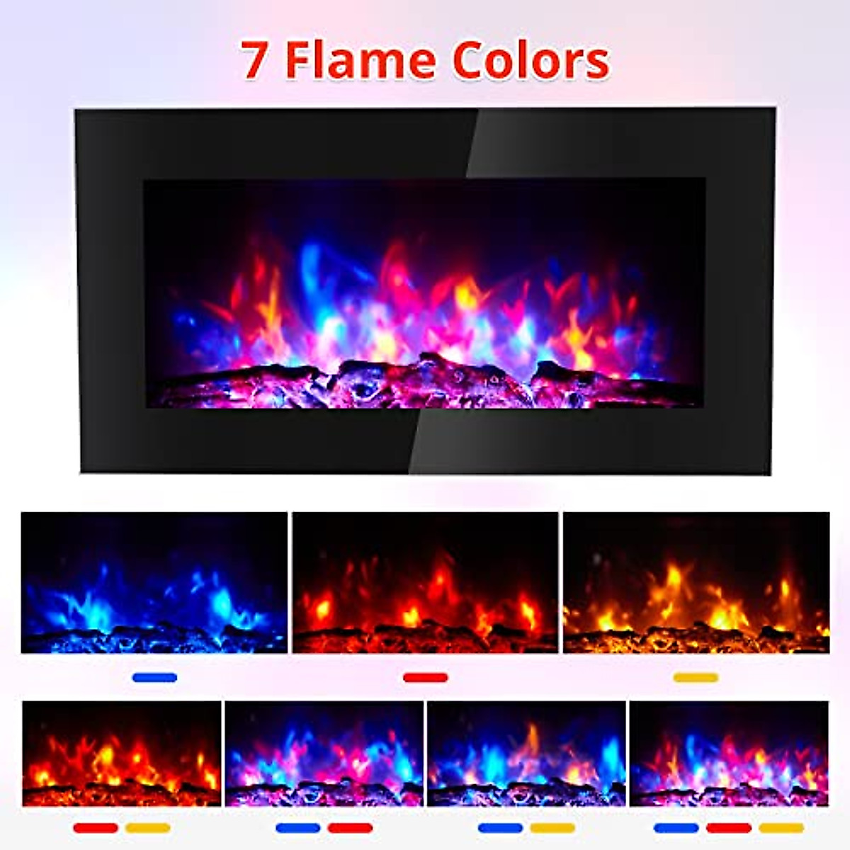 PioneerWorks Electric Fireplace 50 Inch Wall Mounted Electric Fireplace, Remote Control with Timer, Touch Screen, Adjustable Flame Color and Speed, 750W-1500W (36 Inches)