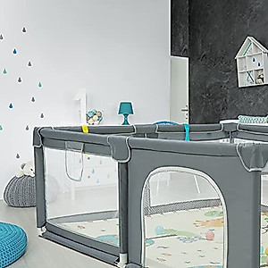 HEAO 79x59 Baby Playpen Extra Large Playard with mat Playpen for Babies with Gate Baby Playpen Area for Indoor Outdoor Grey