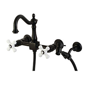 Kingston Brass KS1260PXBS Heritage Wall Mount Bridge Kitchen Faucet Sprayer, Polished Brass