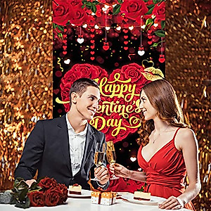 GYA 3x6ft Valentine's Day Rose Door Cover Red Love Heart Door Cover Banner Romantic Dinner Couple 40th Women Girl party Indoor Outdoor Photo suplies