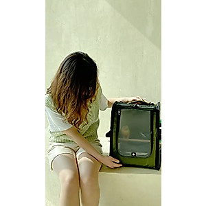 Birds Day Bird Carrier Backpack-Parrot Travel Cage with Perch and Food Bowl, Stainless Steel Tray (Dark Olive Green)