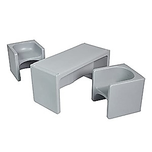 ECR4Kids Table and Chairs Tri-Me Multipurpose 3-Piece Set, Light Grey