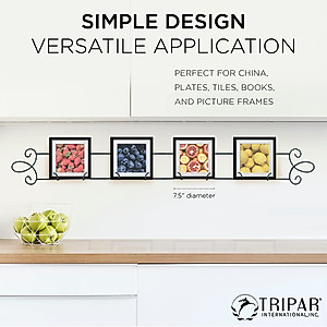 TRIPAR 4-Place Horizontal Black Plate Rack for Collectible Plates, Plaques, Dishes, & China