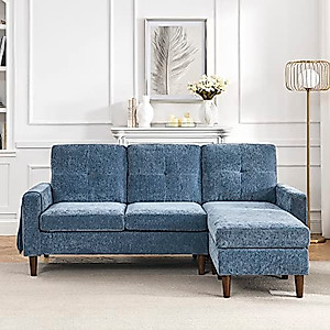 Lin-Utrend 80" Wide Living Room Sofa, Convertible L-Shaped Sectional Sofa Day Bed with Removable Cushions and Pockets, Rubberwood Legs, Living Room,Apartment,Office,Bedroom Sectional Sofa (Navy Blue)