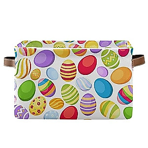 Large Foldable Storage Basket,Colored Easter Eggs Storage Bin Fabric Collapsible Organizer Bag with Handles 15x11x9.5 inch
