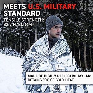 72 HRS MIL-SPEC Emergency Space Blankets – Mylar Survival or Emergency Thermal Blankets for Camping, Hiking, Marathon, First Aid, Emergency Preparedness, Extreme Weather, Shelter (12-Pack)
