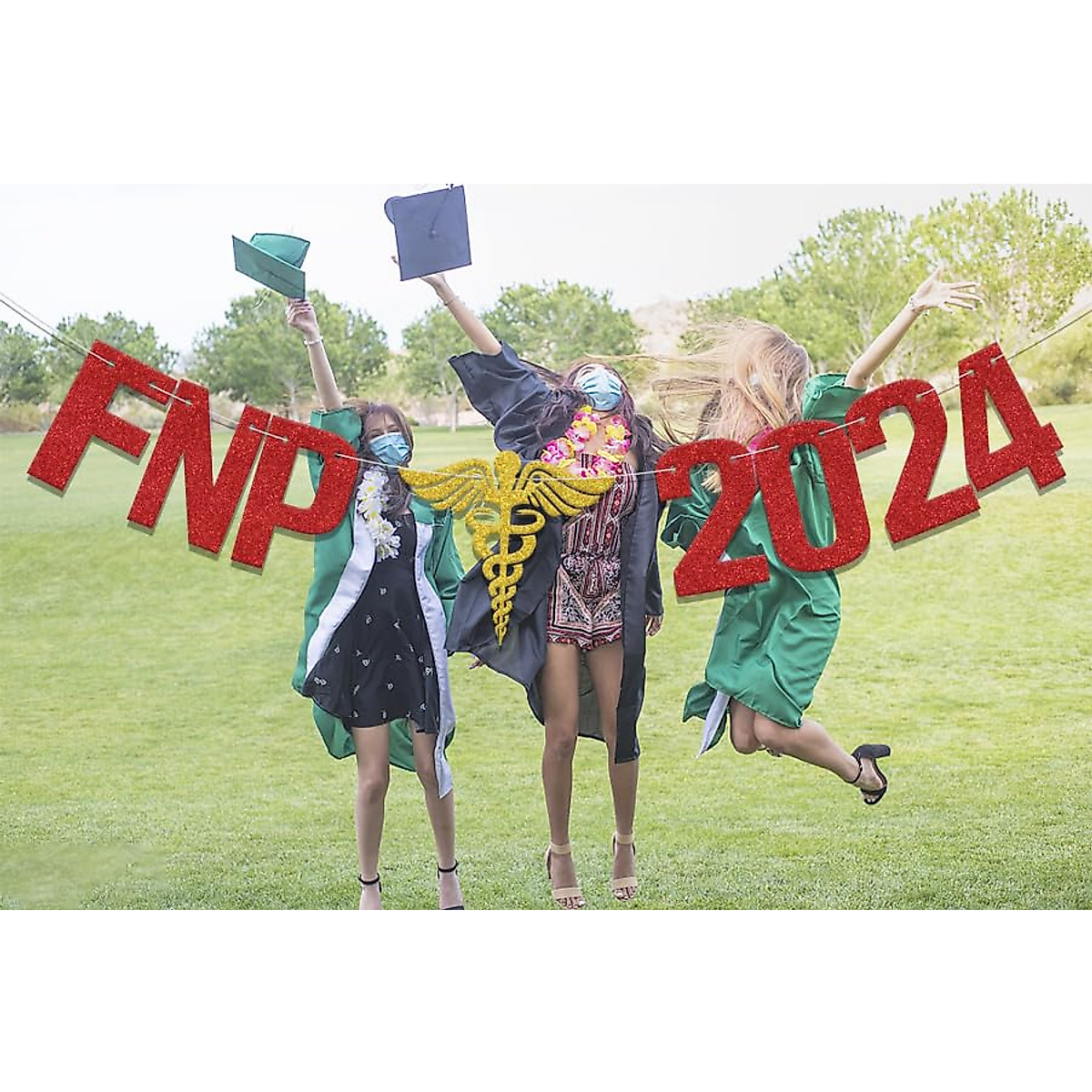 FNP 2024 Banner, Nurse Graduation Decorations, Nursing School Survivor, Masters Degree Graduation Decor Supplies Red Gold