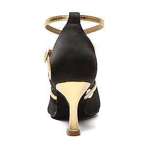 ROGMUJEN Women Girls Latin Ballroom Dance Shoes Tango Soulier Salsa Femme Party Dress Dance Shoes,2.95Inch HeelBlack,6.5US