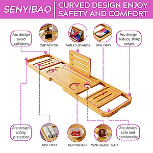 Premium Bathtub Tray Caddy - Expandable Bath Caddy Tray - Adjustable Bamboo Bath Caddy Tub Table - Unique House Warming Gifts New Home - Nature Bamboo