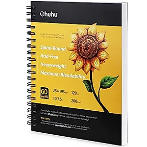 Ohuhu Marker Pads Art Sketchbook, 7.6"x10" Large Paper Size, 120LB/200GSM Heavy Smooth Drawing Papers, 60 Sheets/120 Pages, Spiral Bound Sketch Book for Alcohol Markers Christmas Gift