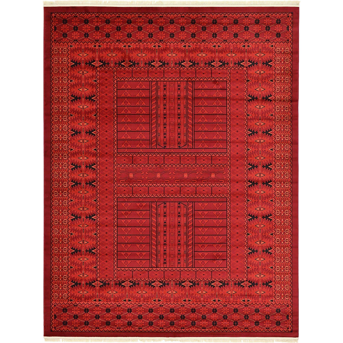Unique Loom Tekke Collection Over-Dyed Saturated Traditional Torkaman Area Rug, 9 x 12 ft, Red/Black