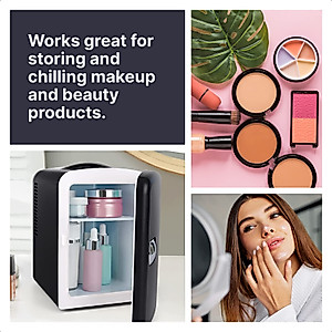 Living Enrichment Mini Fridge 4 Liter 6 Can Skincare Fridge, AC 120V DC 12V Portable Small Refrigerator Cooler and Warmer for Skincare, Foods, Medications, Bedroom, Travel and Car - Black