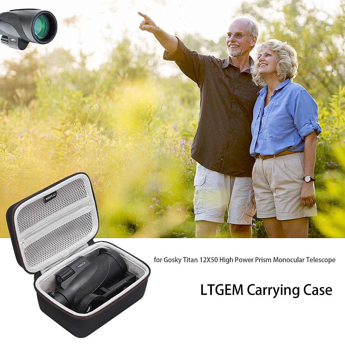 LTGEM Monocular Case Hard Carrying Case Compatible for Gosky 12X55 or Titan 12X50 or Pankoo 40X60 High Power Prism Monocular Telescope