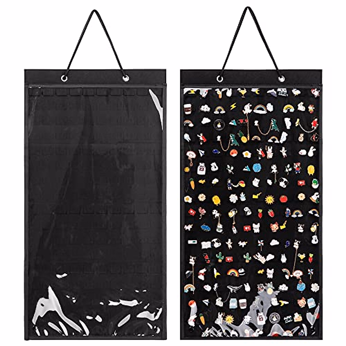 HUHYNN Hanging Brooch Pin Organizer, Dust-proof Enamel Brooch Pin Display, Brooch Collection Storage Organizer, Hold Up to 170 Brooch Pins (Black)