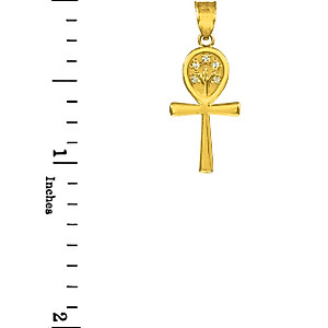 10k Yellow Gold Charm Ankh Cross Tree of Life CZ Pendant