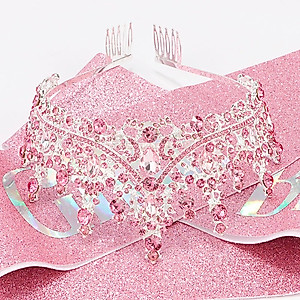 ATODEN Birthday Girl Tiara Queen Crown Pink Tiaras and Crowns for Women Girls Crystal Princess Tiara Rhinestone Headbands Quinceanera Crown Headpieces Birthday Decorations