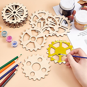 OLYCRAFT 18Pcs 6 Style Wooden Gear Wheel 3.9Inch Unfinished Wood Pieces Crafts Mini Wood Pendants Gear Slices Charms Steampunk Wood Gear Pieces Embellishments for DIY Crafts Art Decoration